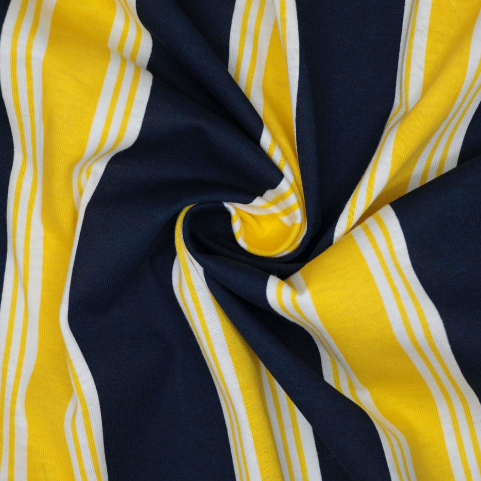 Yellow & Navy Stripe Cotton 1m – ABC Fabric